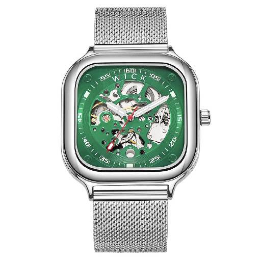 STAINLESS STEEL SQUARE WATCH WITH JAPANESE OPEN-HEART WATCH - Wick Watches